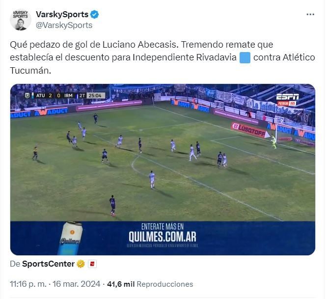 Video: mirá el golazo de ‘Lucho’ Abecasis del que todos hablan