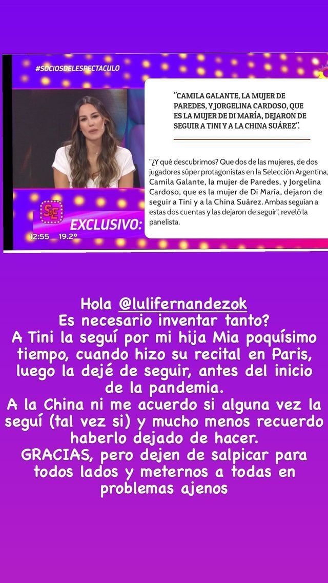 La esposa de Ángel Di María, filosa y muy dura contra Luli Fernández