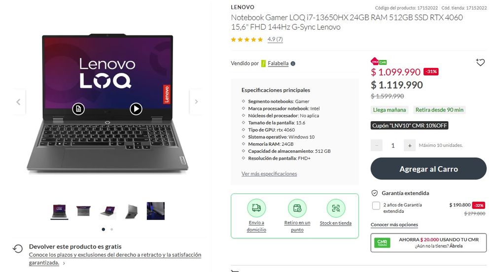 Esto cuesta una notebook Lenovo en Falabella Chile: se compra online ...