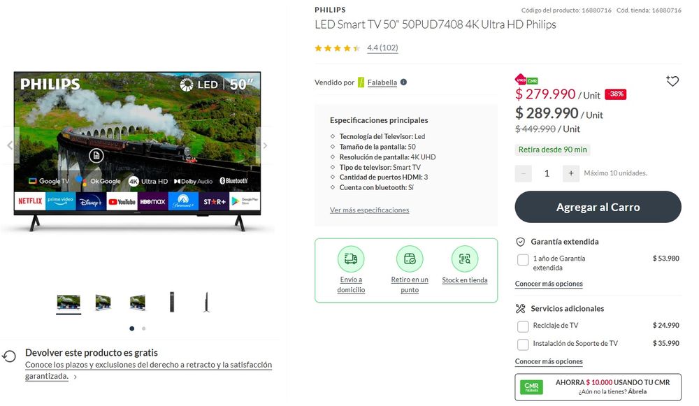 Esto cuesta en Falabella Chile un Smart TV 4K de 50: se compra online desde Argentina y se ...