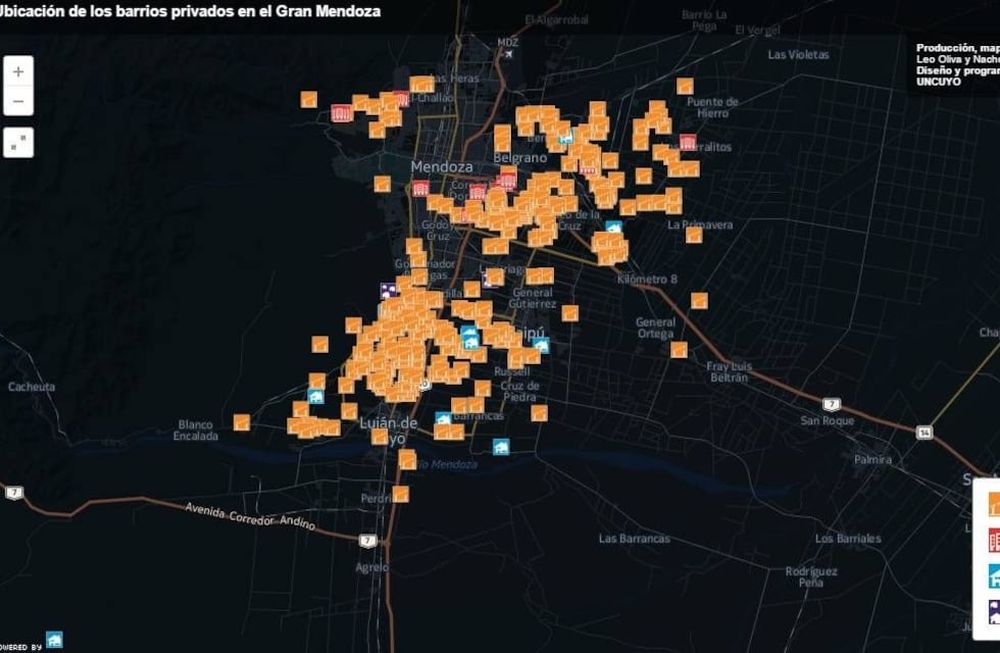 Elaboran un mapa interactivo de los barrios cerrados del Gran Mendoza