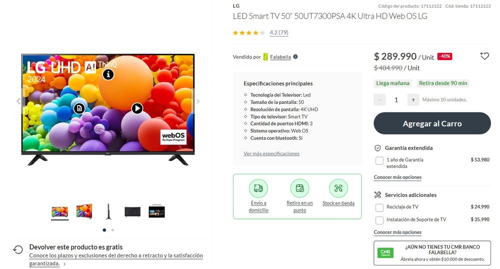 Esto cuesta en Falabella Chile un Smart TV 4K de 50: se compra online desde Argentina y se ...