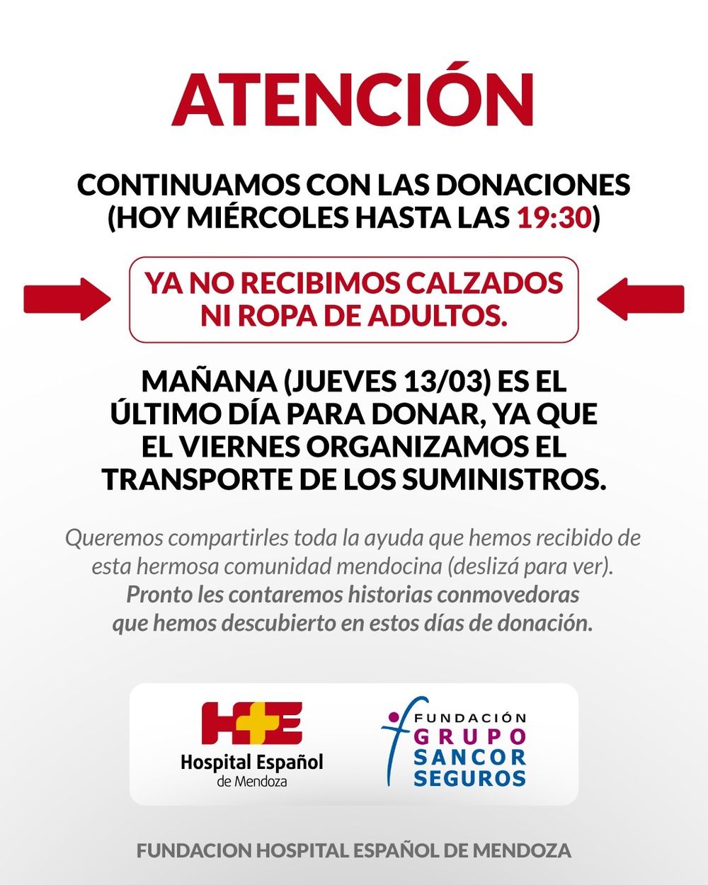 Hasta hoy, Fundación Andesmar, Banco de Alimentos, Valos y Hospital Español reciben en Ciudad ...
