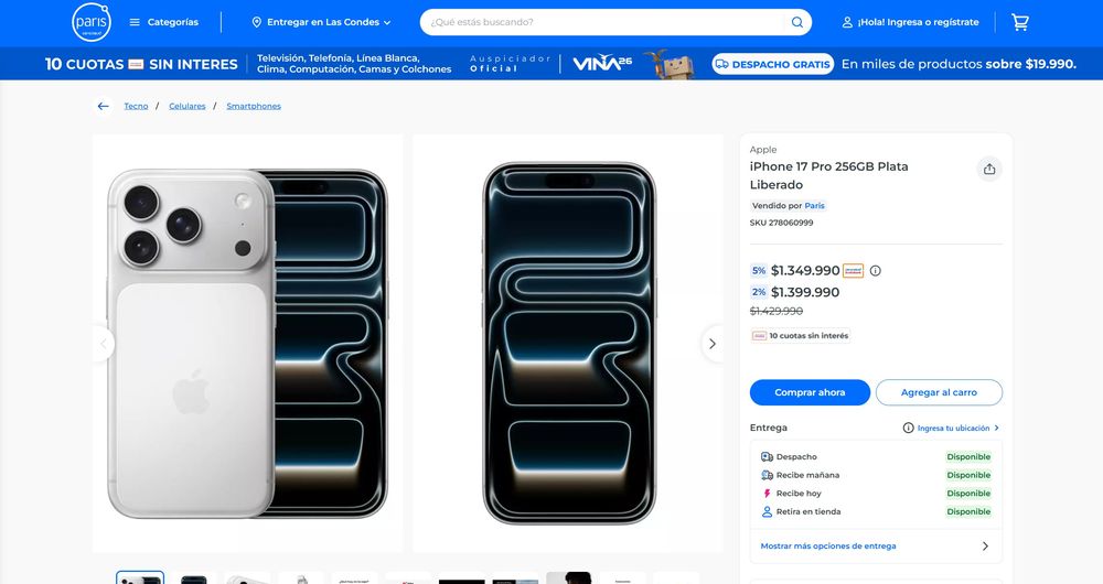 iPhone 17 Pro cuánto sale en Chile el de 256GB comparado con Argentina