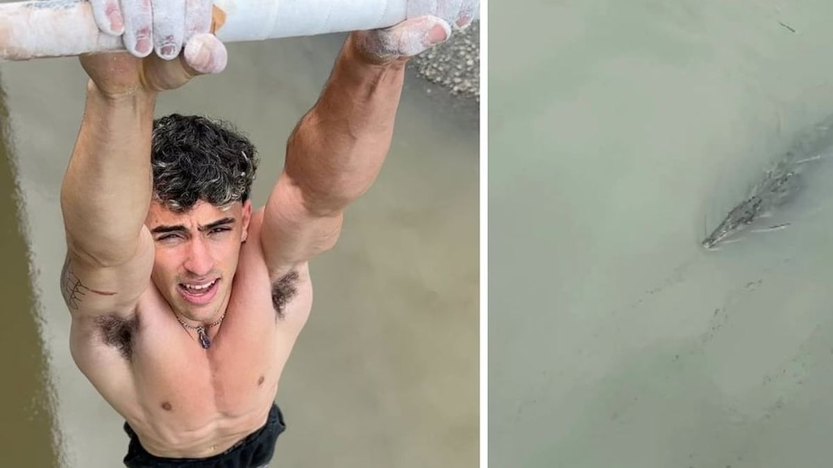 El impactante reto de un influencer puntano: hacer 238 dominadas sobre un río lleno de cocodrilos