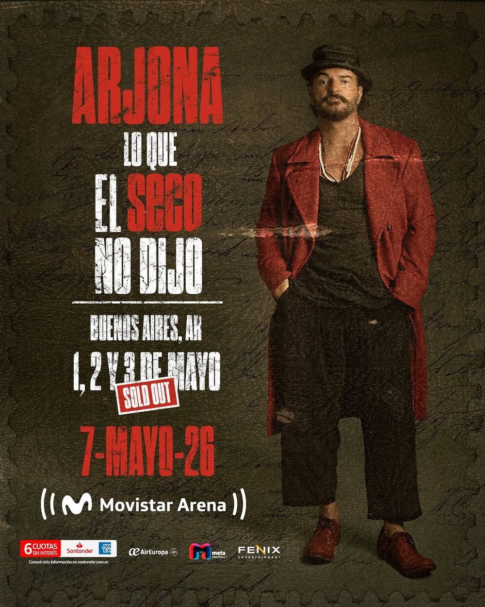Link de entradas para Ricardo Arjona en Argentina 2026: precios y dónde comprar