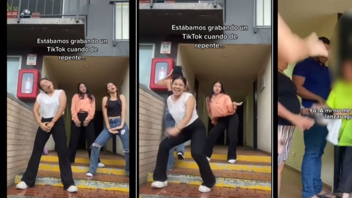 Video: filmaban un TikTok y una vecina les echó un balde agua para que ...