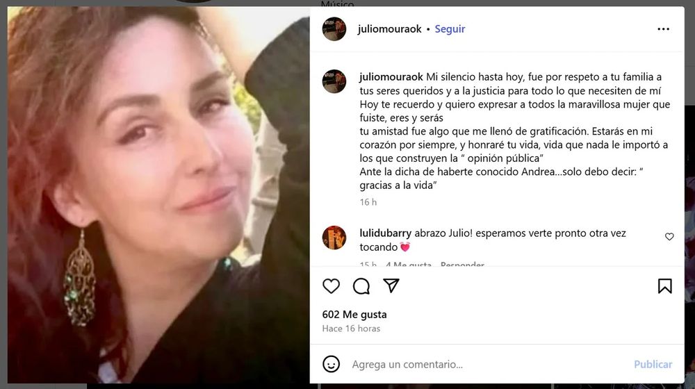 Julio Moura rompió el silencio tras la muerte de Andrea Murillo en una ...