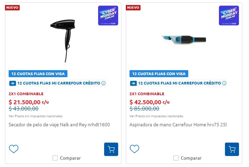 CyberMonday 2025: Carrefour liquida electrodomésticos con 2x1 desde $21.000